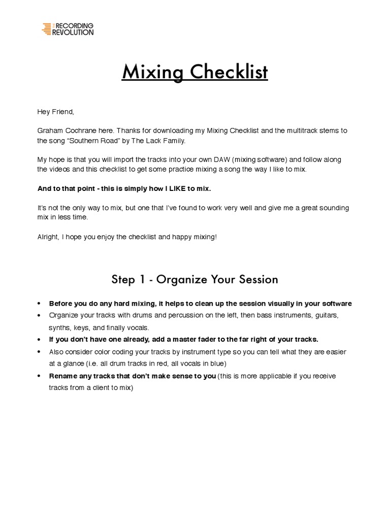 Mixing Checklist: Step 1 - Organize Your Session | PDF | Equalization ...