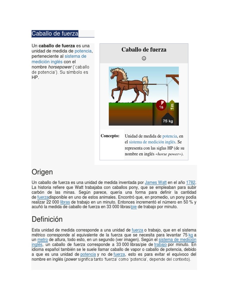Definición de Caballo de Fuerza (HP) | PDF | Vatio | Fuerza