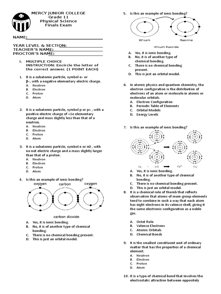 Grade 11 Physical Science Finals Exam | PDF | Chemical Bond | Ion