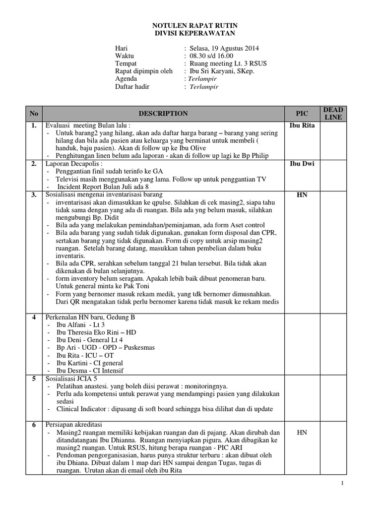 Contoh Notulen Rapat Rutin | PDF