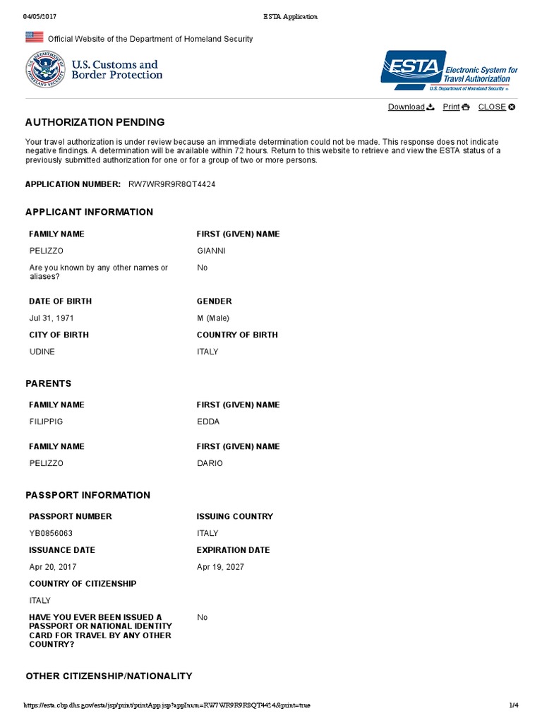 ESTA Application | PDF | Travel Visa | Government