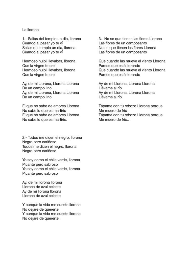 La Llorona Letra