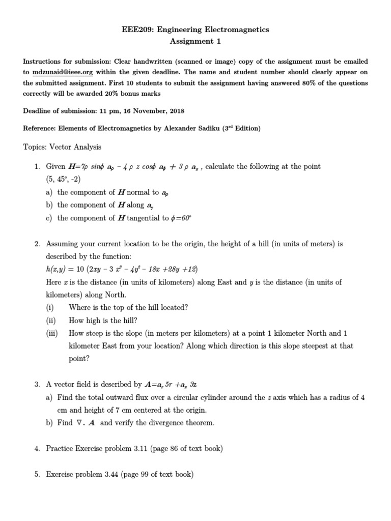 EEE209 Electromagnetics Assignment 1 | PDF