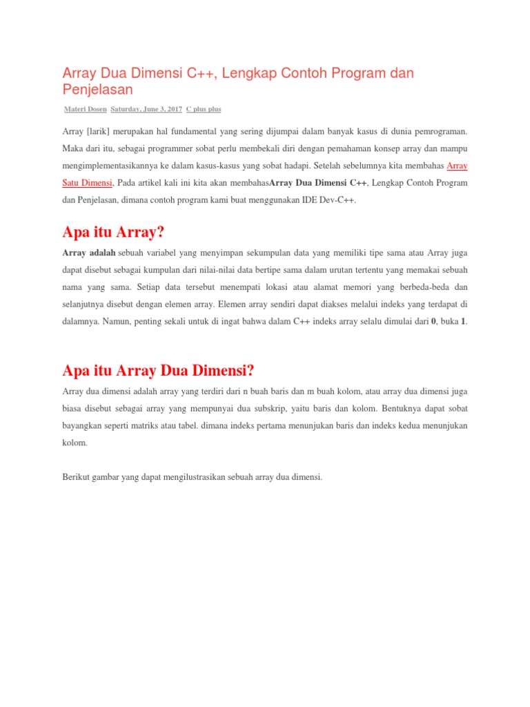 Array Dua Dimensi C | PDF | Komputer
