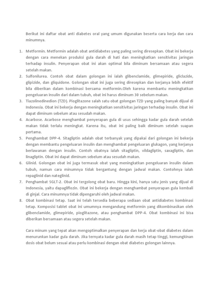 Daftar Obat Antidiabetes Oral dan Dosis | PDF