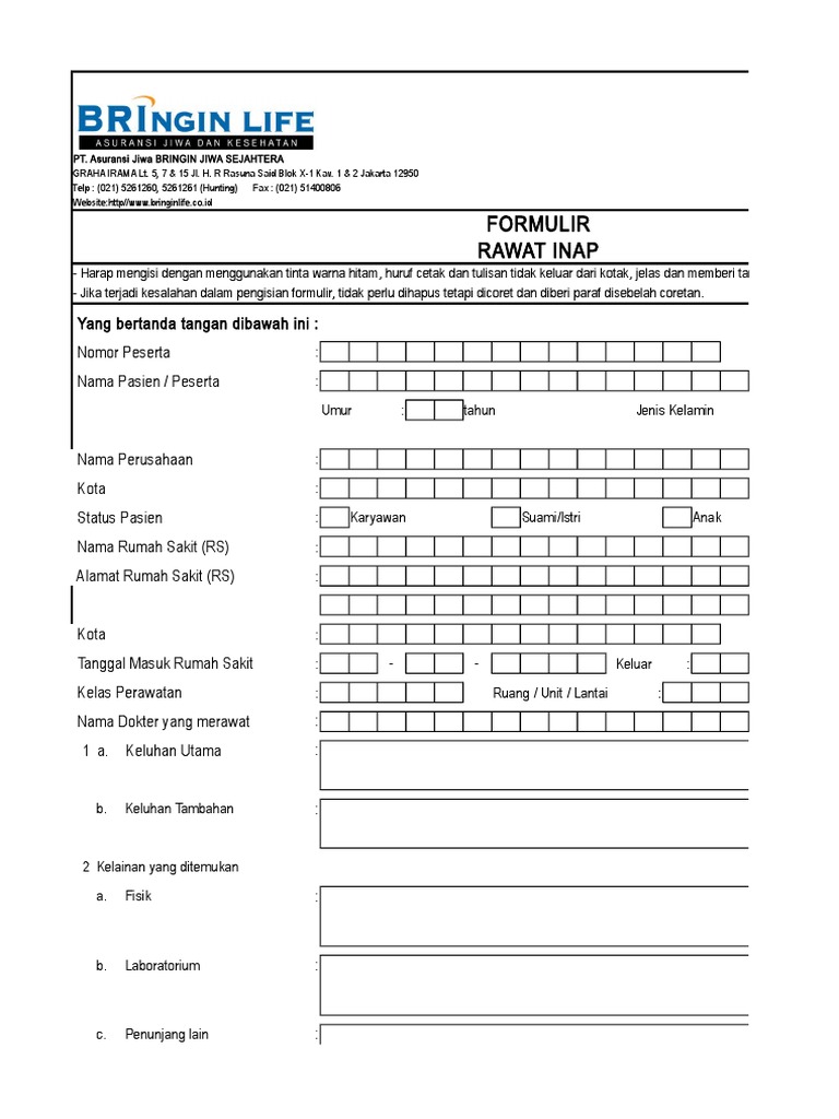 Form Rawat Inap Bringin Link | PDF