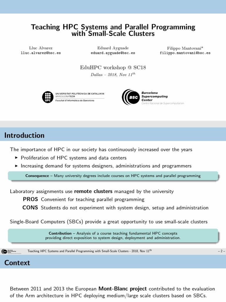 HPC Education with Small Clusters | PDF | Computer Cluster | Parallel Computing