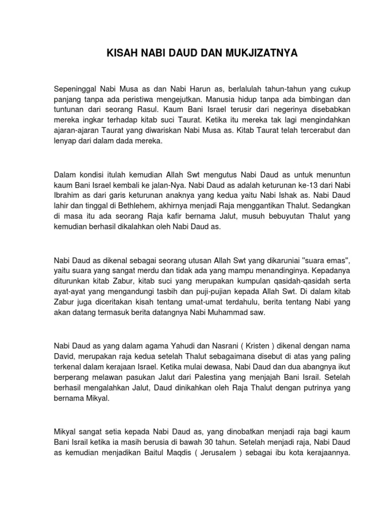 Kisah Nabi Daud Dan Mukjizatnya | PDF