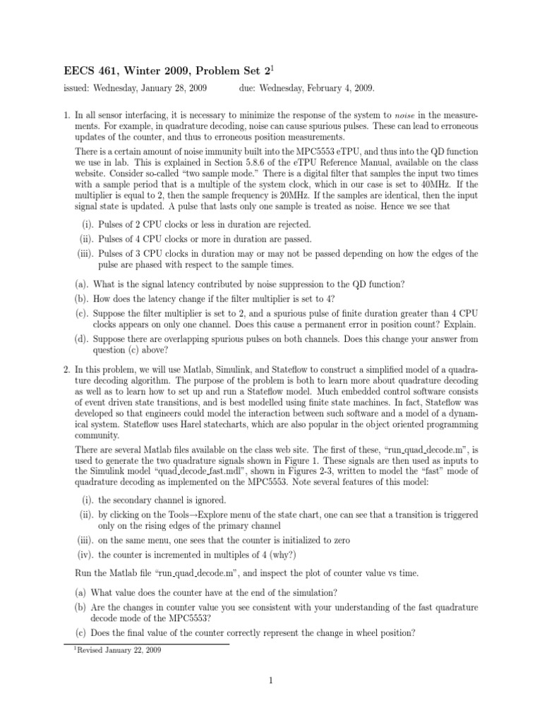 EECS 461, Winter 2009, Problem Set 2 | PDF | Filter (Signal Processing) | Central Processing Unit
