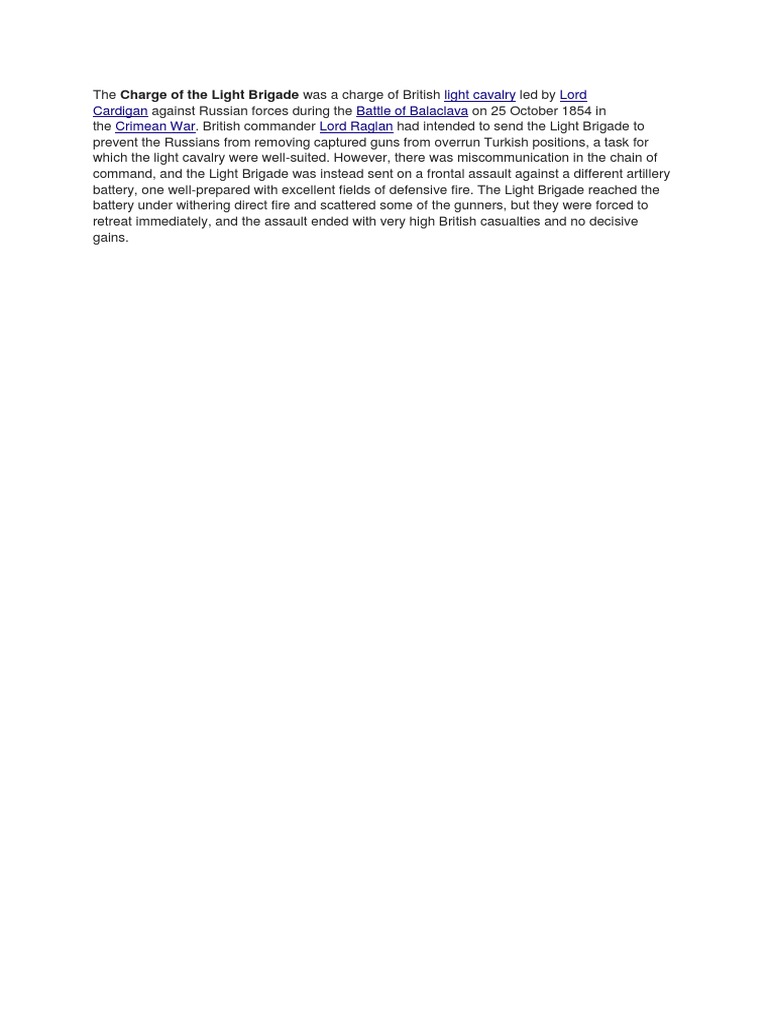 The Charge of the Light Brigade Explained | PDF | History