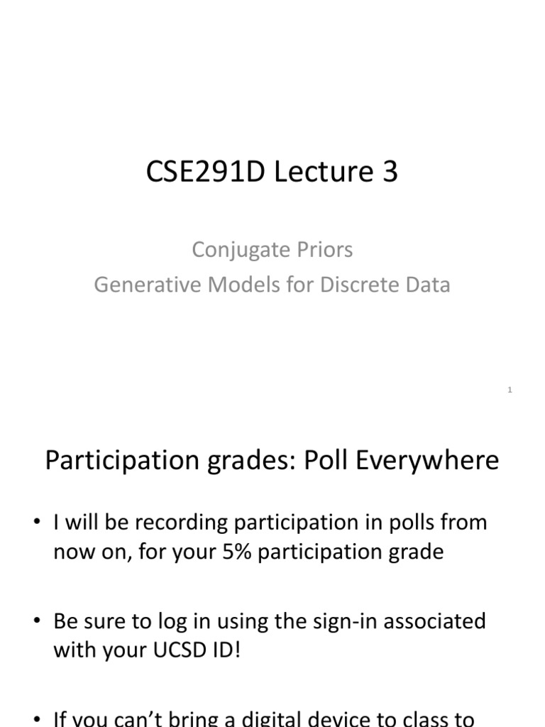 CSE291D Lecture 3: Conjugate Priors Generative Models For Discrete Data | PDF | Bayesian ...