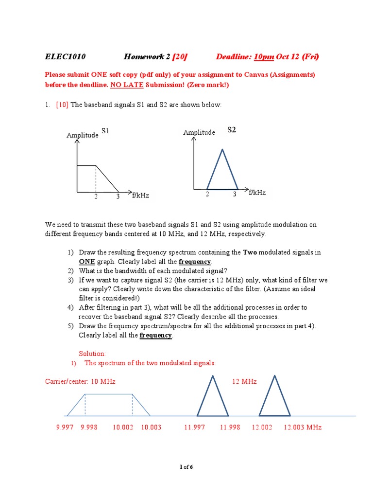 Homework 2 Sol PDF | PDF | Modulation | Bandwidth (Signal Processing)