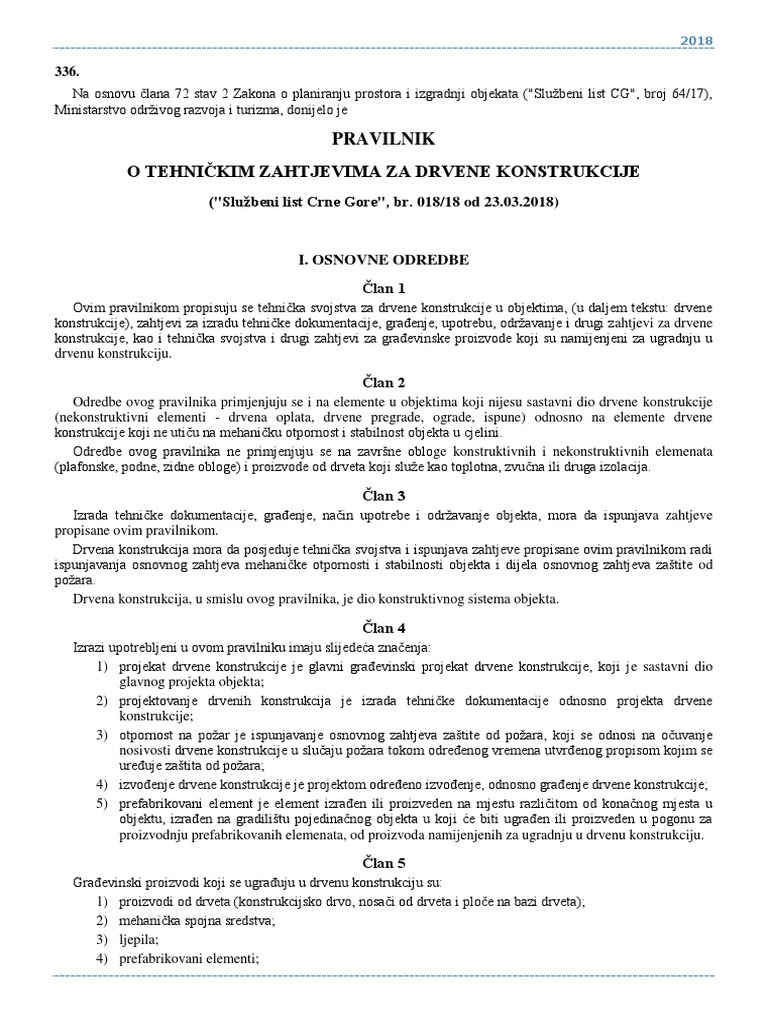 Pravilnik o Tehnickim Zahtjevima Za Drvene Konstrukcije PDF | PDF