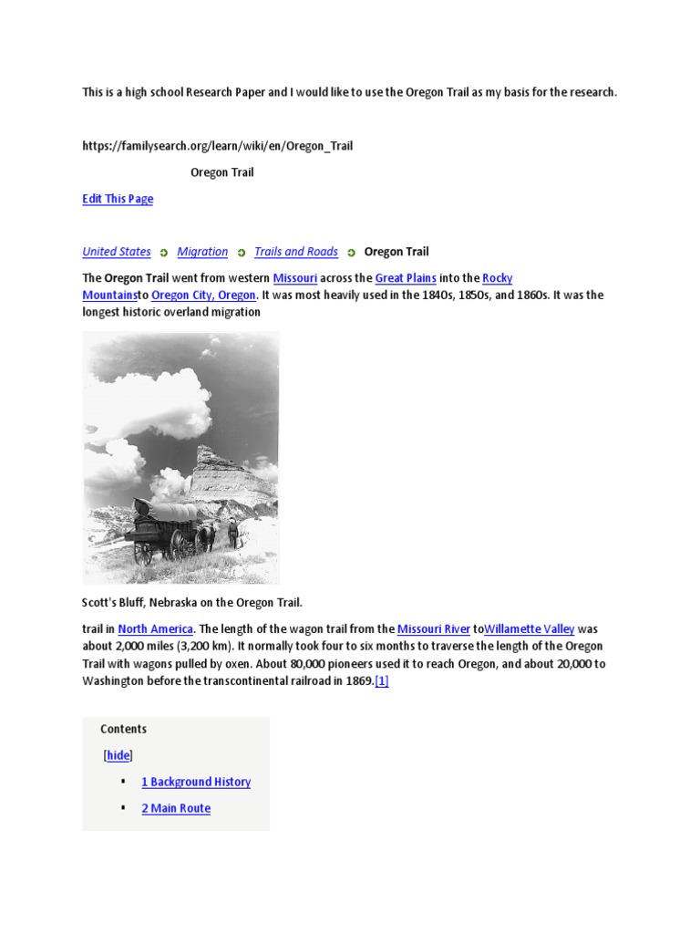 High School Oregon Trail Study | PDF | Oregon Trail | Territorial ...