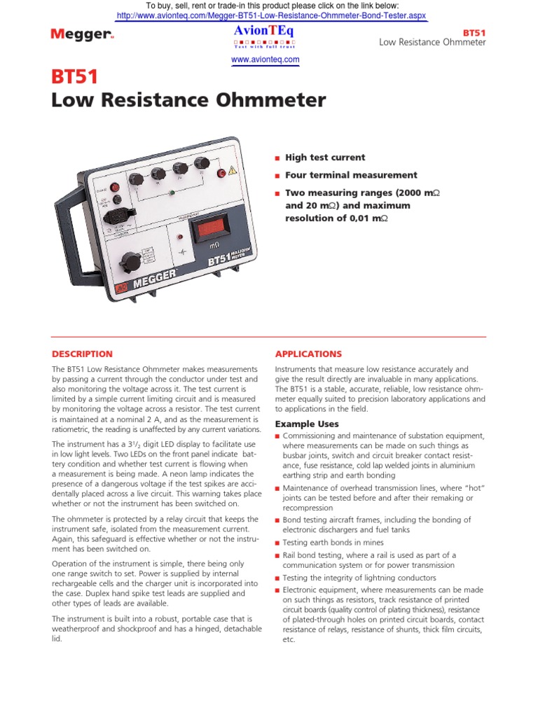 Guide to the BT51 Low Resistance Ohmmeter: Features, Specifications ...