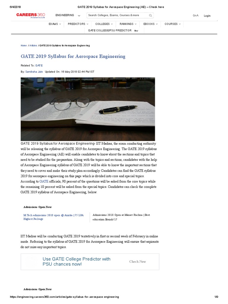 GATE 2019 Syllabus For Aerospace Engineering (AE) - Check Here PDF ...