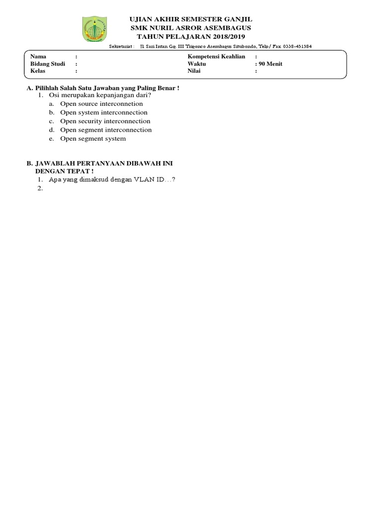 Contoh Format Soal UAS | PDF