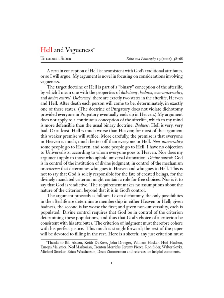 Ted Sider, Hell and Vagueness | PDF | Hell | Vagueness