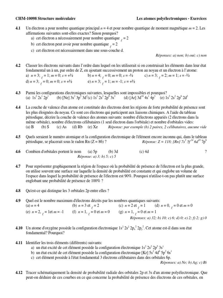 Exercices Atomes Poly | PDF | Orbitale atomique | Atomes