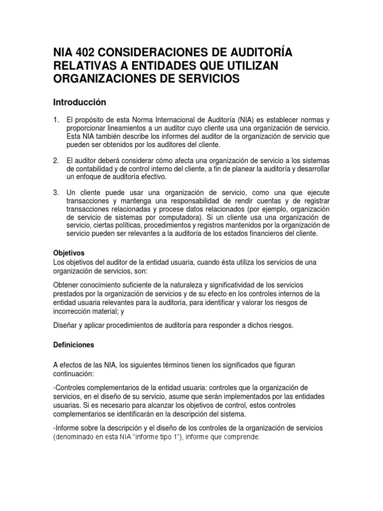 NIA 402 | Auditoría | Contralor