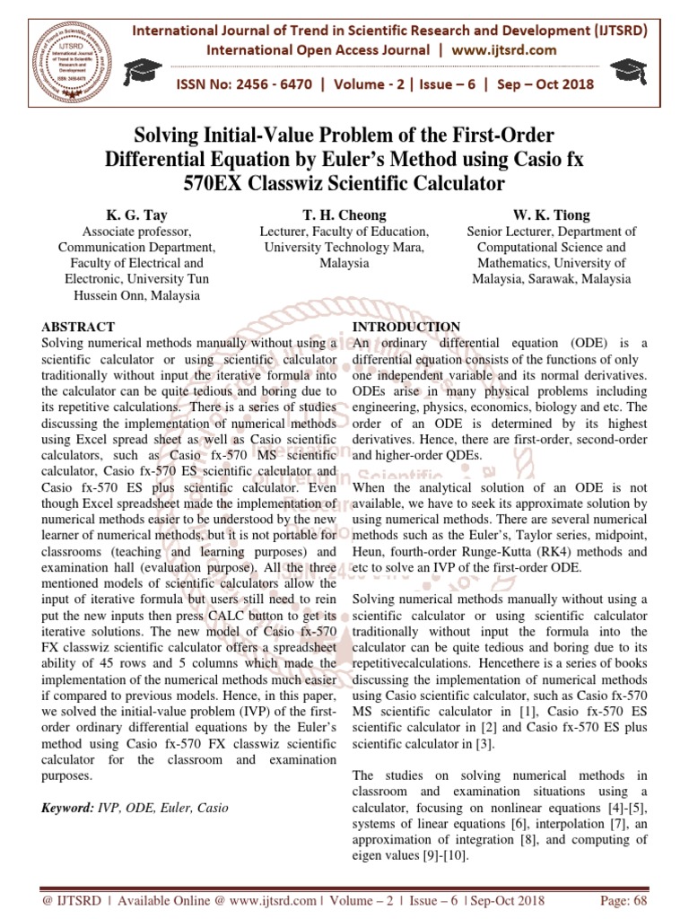 Solving Initial-Value Problem of The First-Order Differential Equation by Euler's Method Using ...