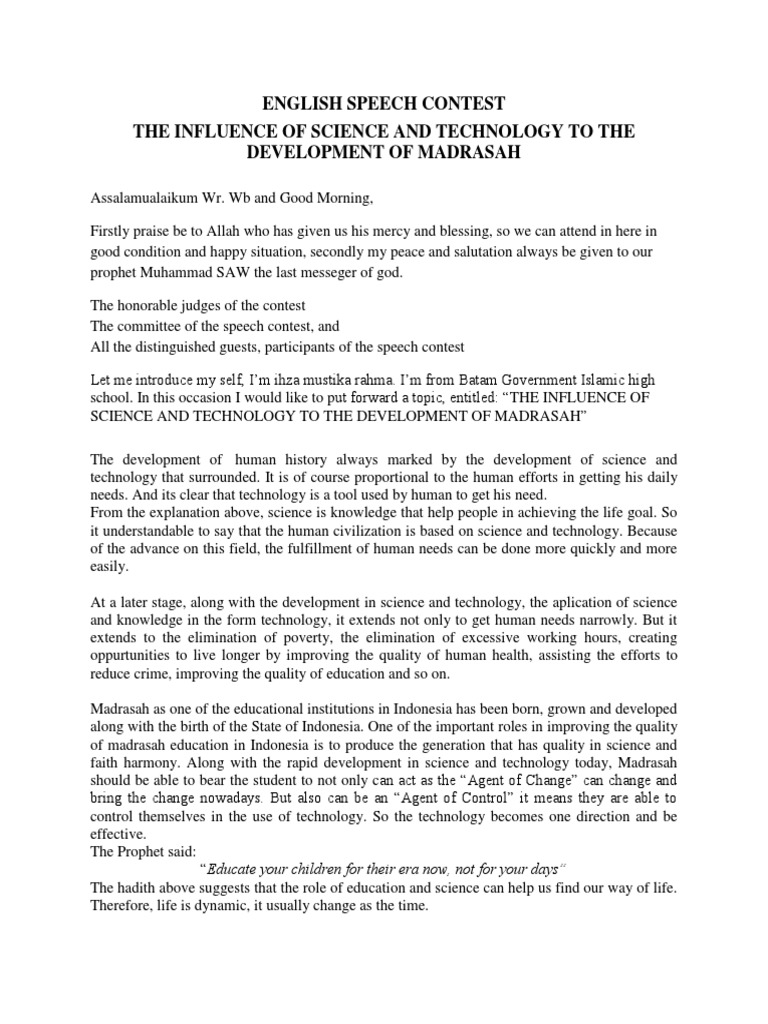 English Speech Contest | PDF | Adolescence | Science