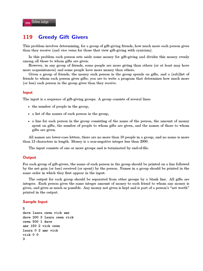 Greedy Gift Givers Calculation | PDF
