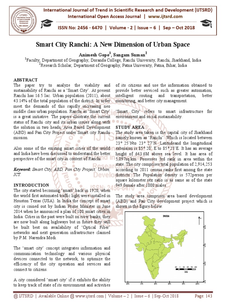 Smart City Ranchi A New Dimension of Urban Space | PDF | Slum | Transport