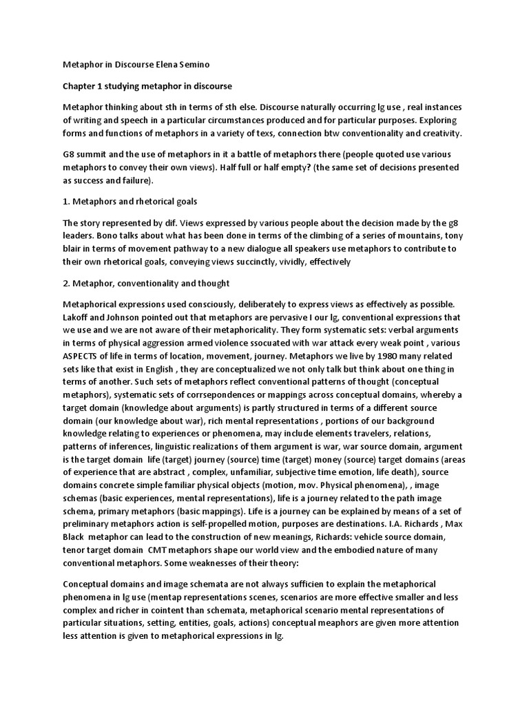 Metaphor in Discourse Elena Semino | PDF | Metaphor | Conceptual Model