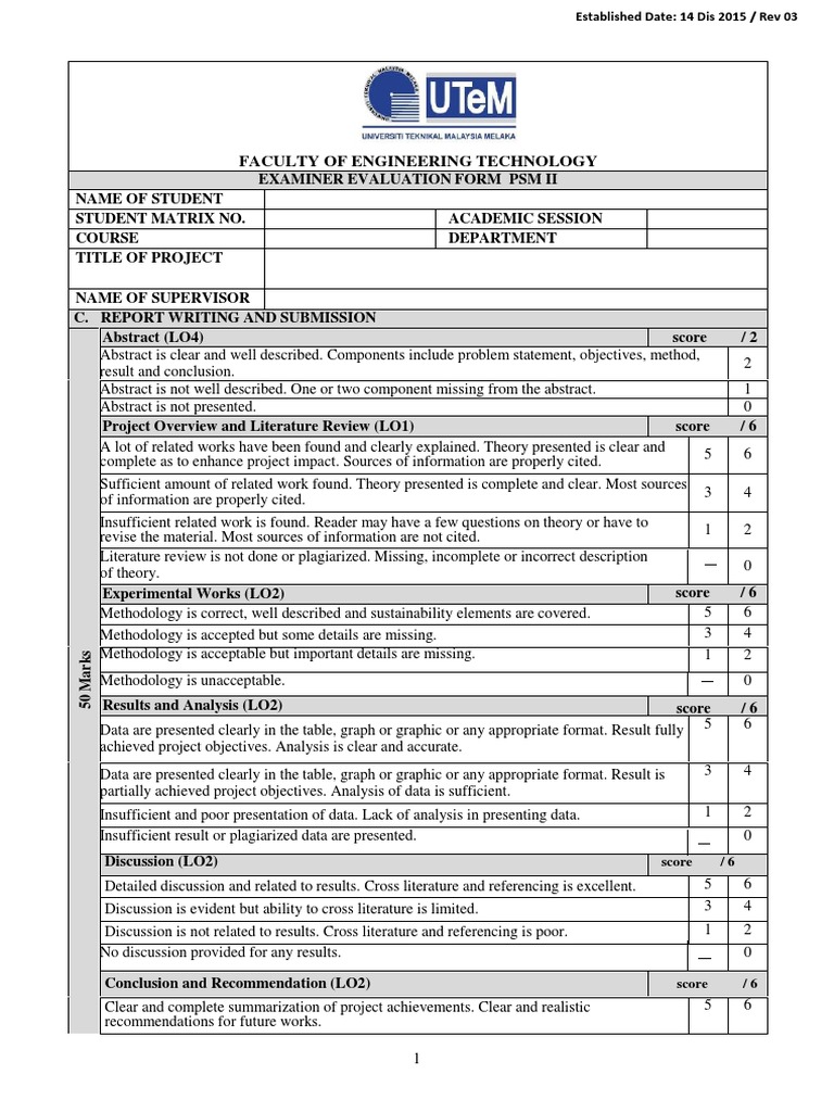 Established Date: 14 Dis 2015 / Rev 03 FACULTY OF ENGINEERING ...