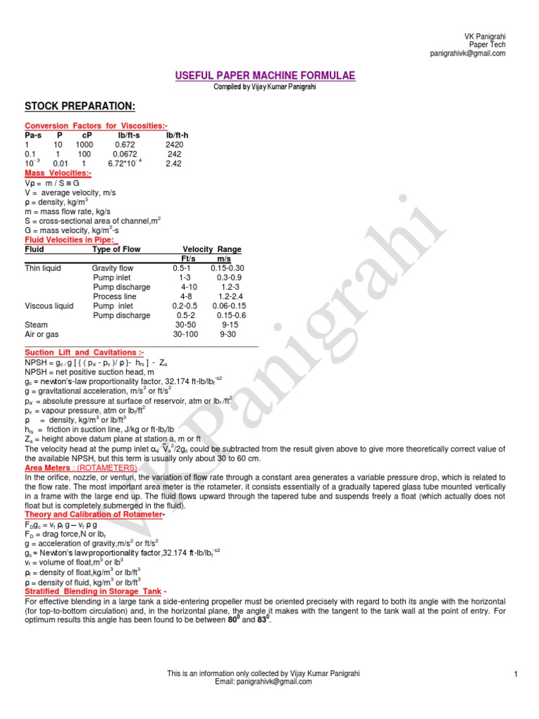 Formula PT Papermaking PDF | PDF | Nozzle | Reynolds Number