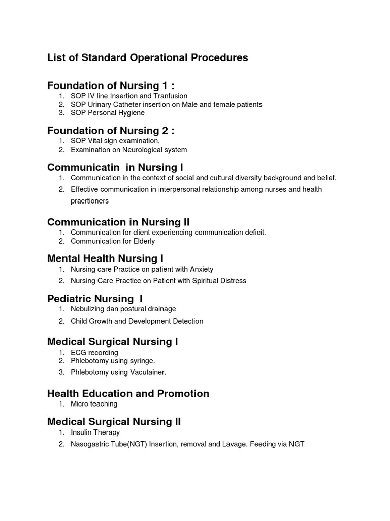 Standard Operating Procedures for Nursing Foundations, Communication ...