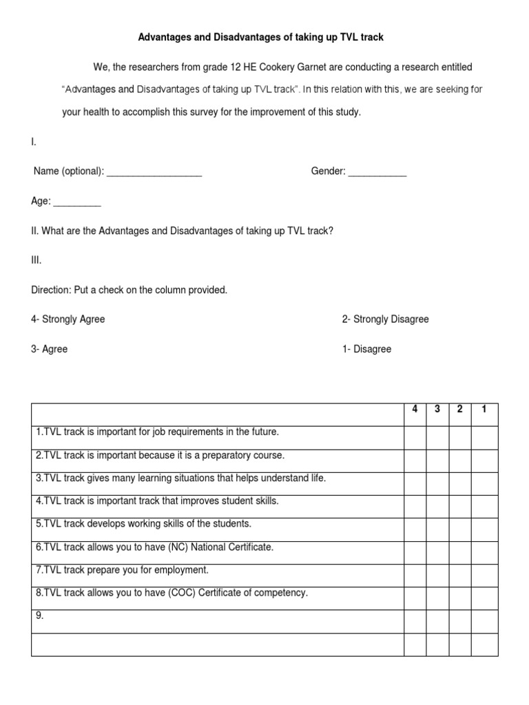 Advantages and Disadvantages of Taking Up TVL Track