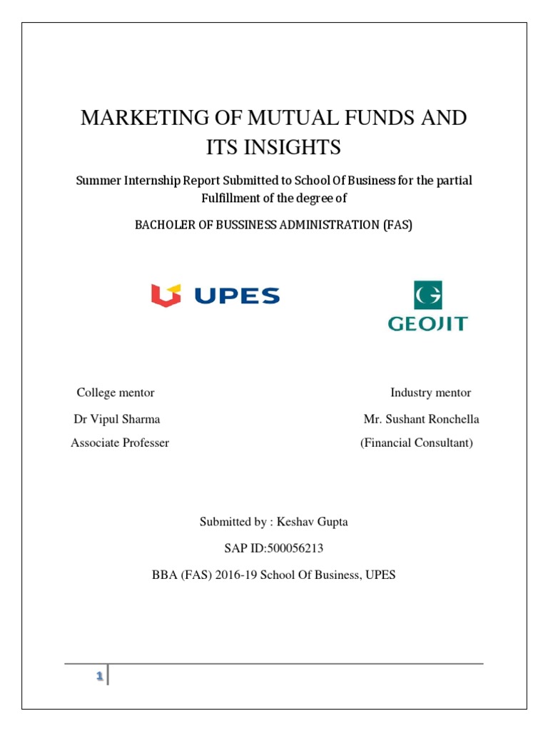 Marketing of Mutual Funds and Its Insights | PDF | Financial Markets ...