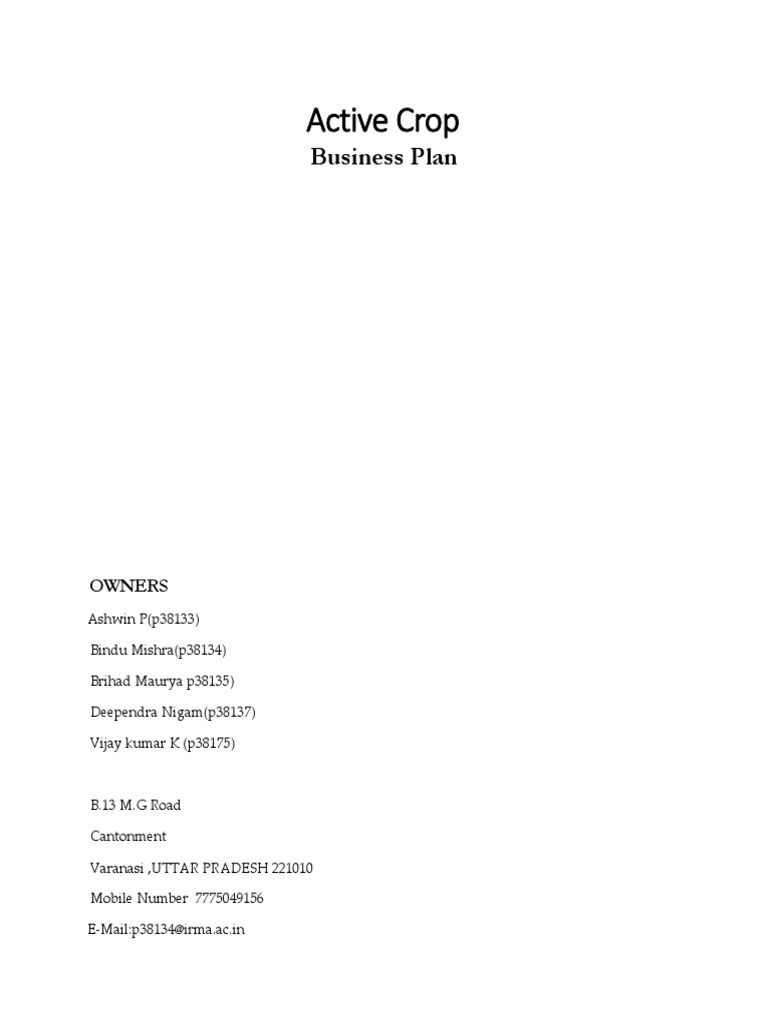 Active Crop Business Plan | PDF | Agriculture | Income Statement