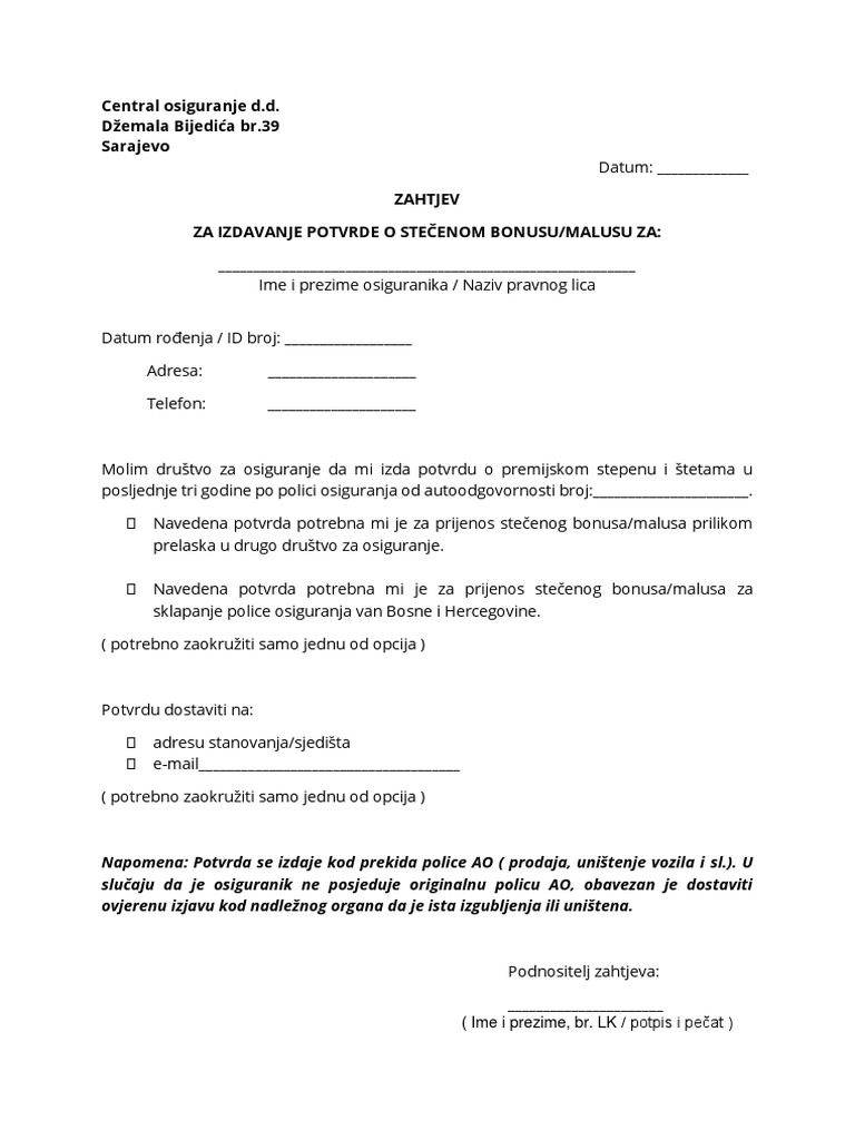 Zahtjev Za Izdavanje Potvrde | PDF