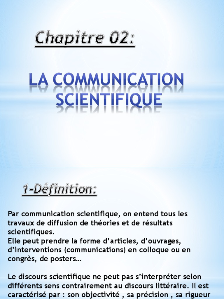 Chapitre 02 - La Communication Scientifique | PDF | Phrase | Nombre ...