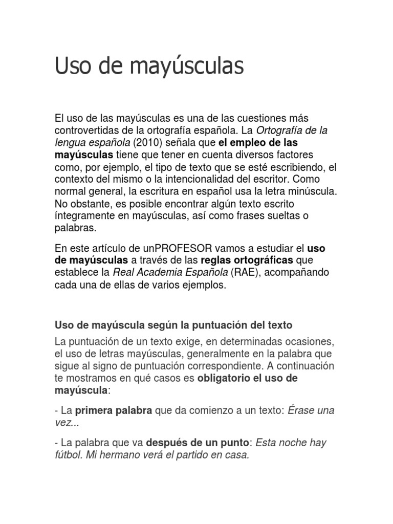 Reglas ortográficas sobre el uso de mayúsculas en español | PDF ...