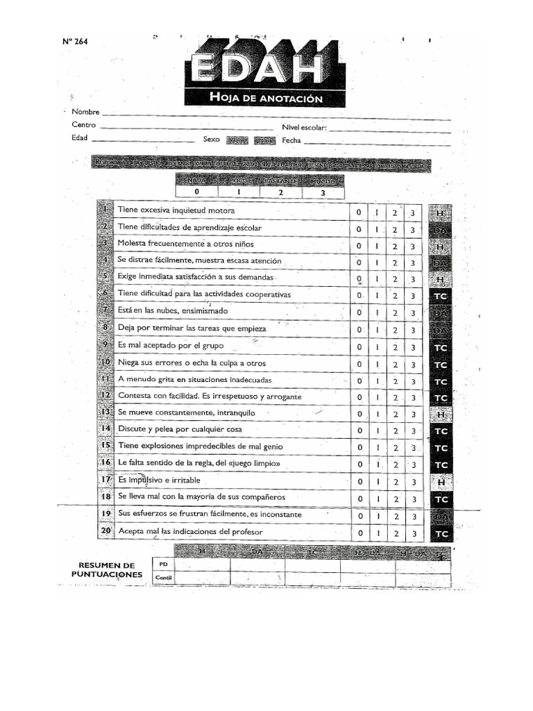 Hoja de Respuestas EDAH | PDF