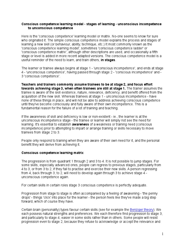 Howell - Conscious Competence Learning Model | PDF | Consciousness ...