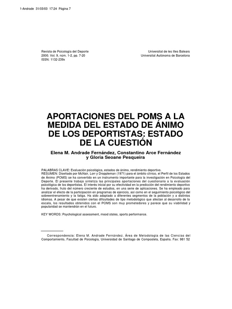 Aportaciones Test de Poms | PDF | Depresión (estado de ánimo) | Deportes