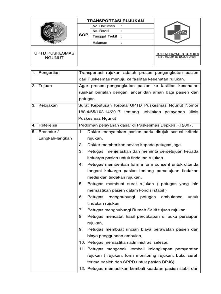 SOP Transportasi Rujukan | PDF | Pengembangan Diri