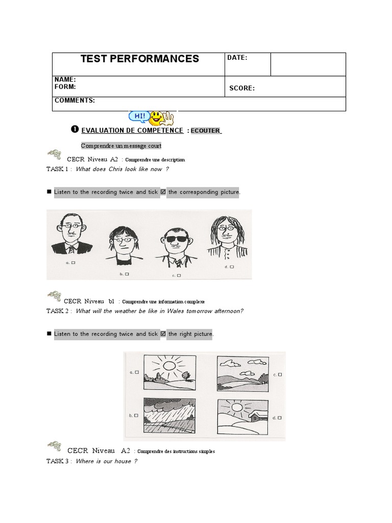 Test Performances: CECR Niveau A2 | PDF | Language Arts & Discipline ...