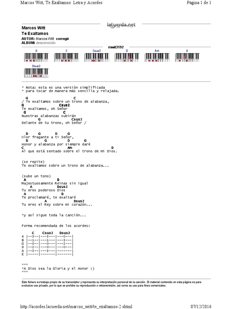 Letra y Acordes de "Te Exaltamos" | PDF