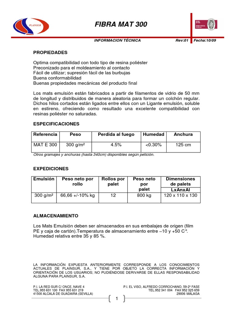 Fibra Mat 300: Especificaciones y Usos | PDF