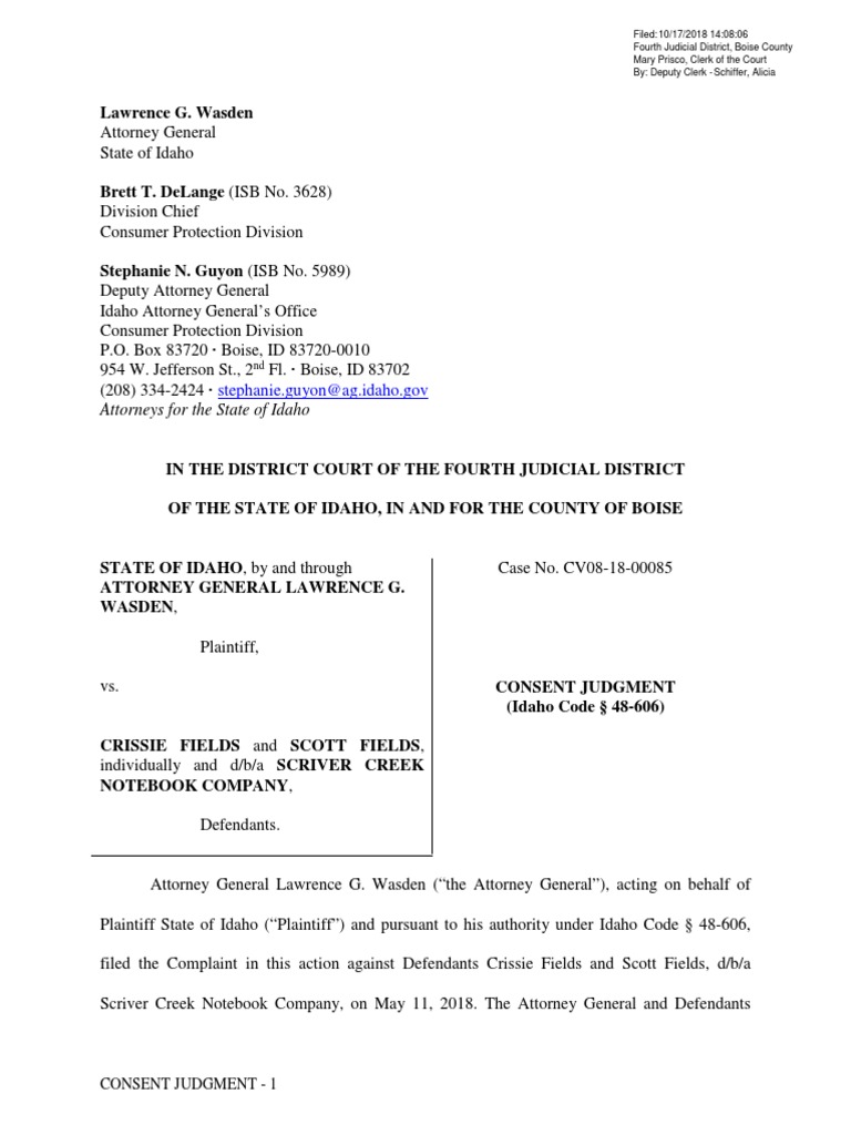 Scriver Creek Consent Judgment | PDF | Consent Decree | Judgment (Law)