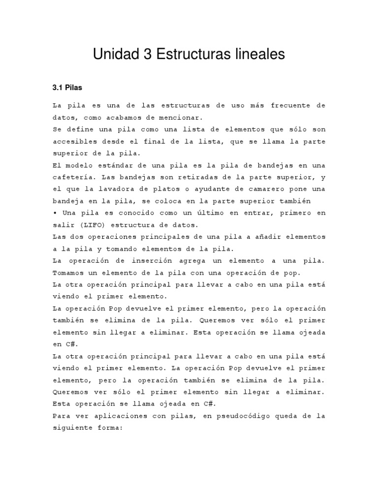 Unidad 3 Estructuras Lineales | PDF | Cola (tipo de datos abstractos ...