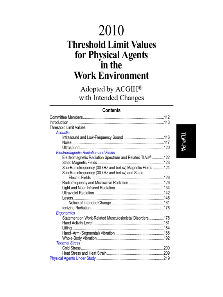 Threshold Limit Values For Physical Agents in The Work Environment ...