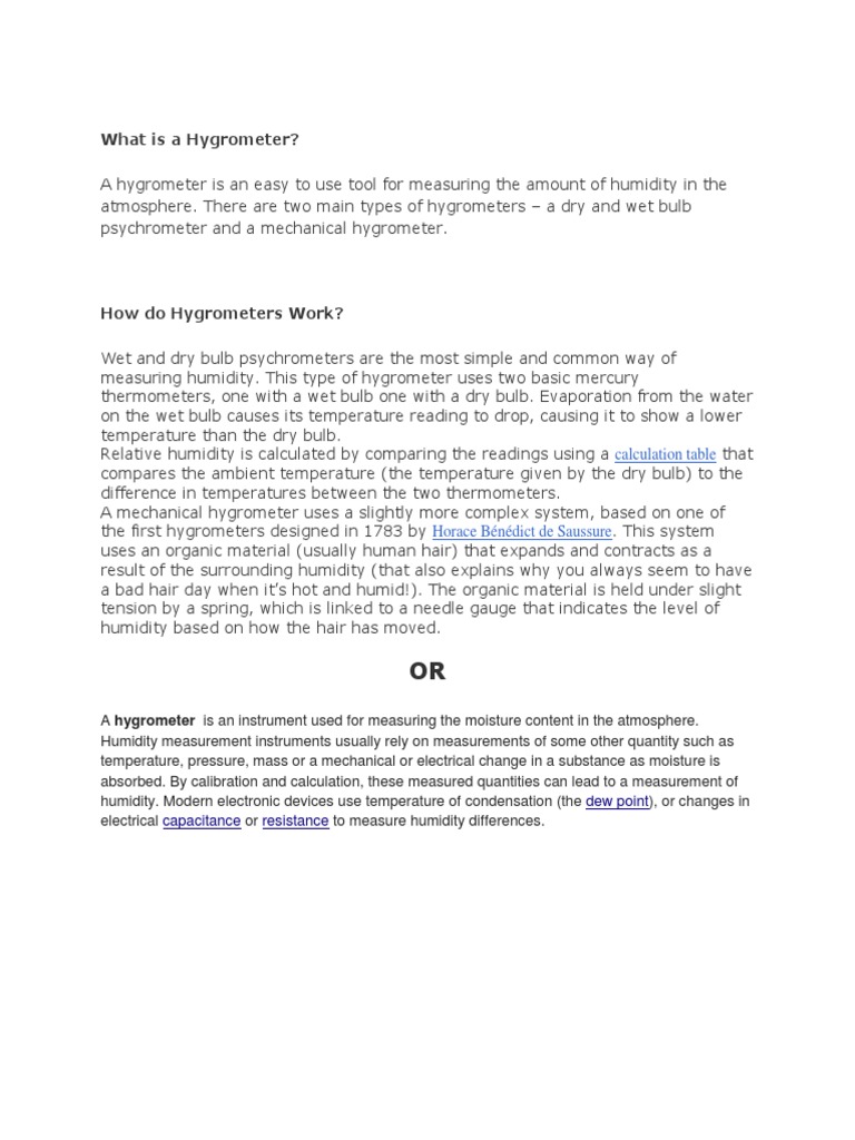 What Is A Hygrometer?: Calculation Table | PDF