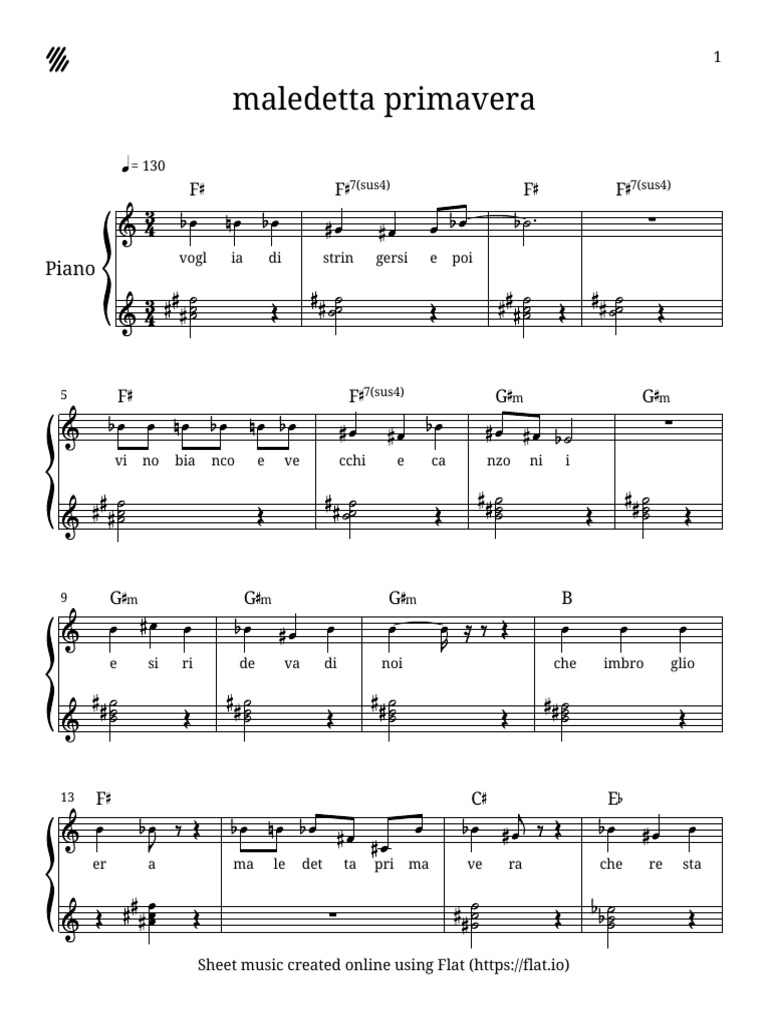 Maledetta Primavera Spartito Sheet Piano